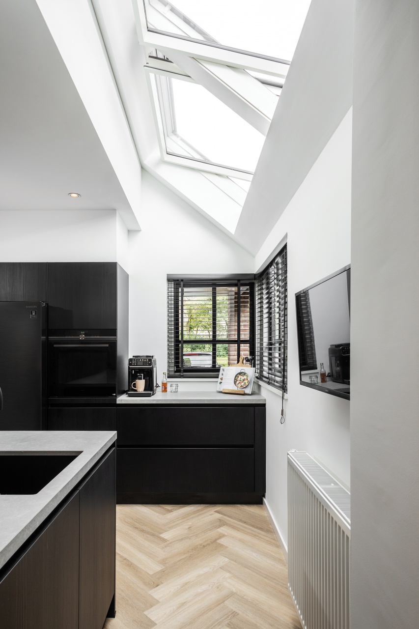 A modern kitchen bathed in sunlight
