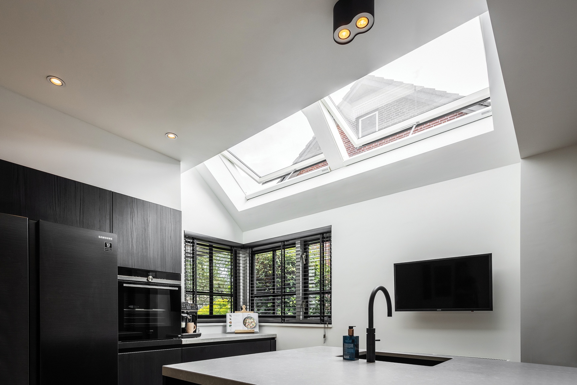 A modern kitchen bathed in sunlight