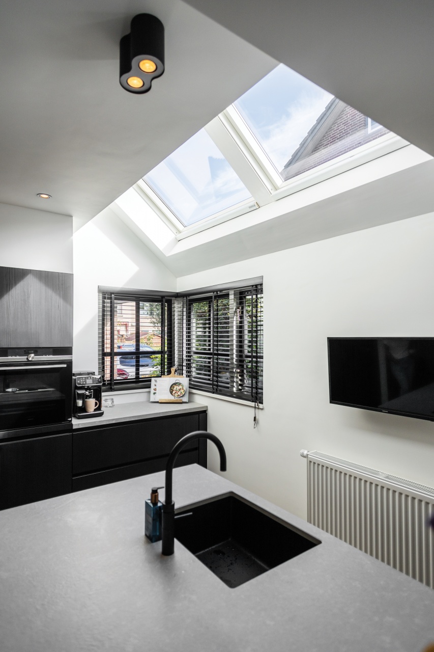 A modern kitchen bathed in sunlight