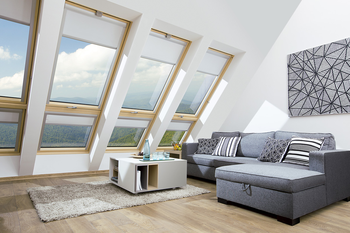 Innovative, large roof window in which the open sashes create a balcony ...